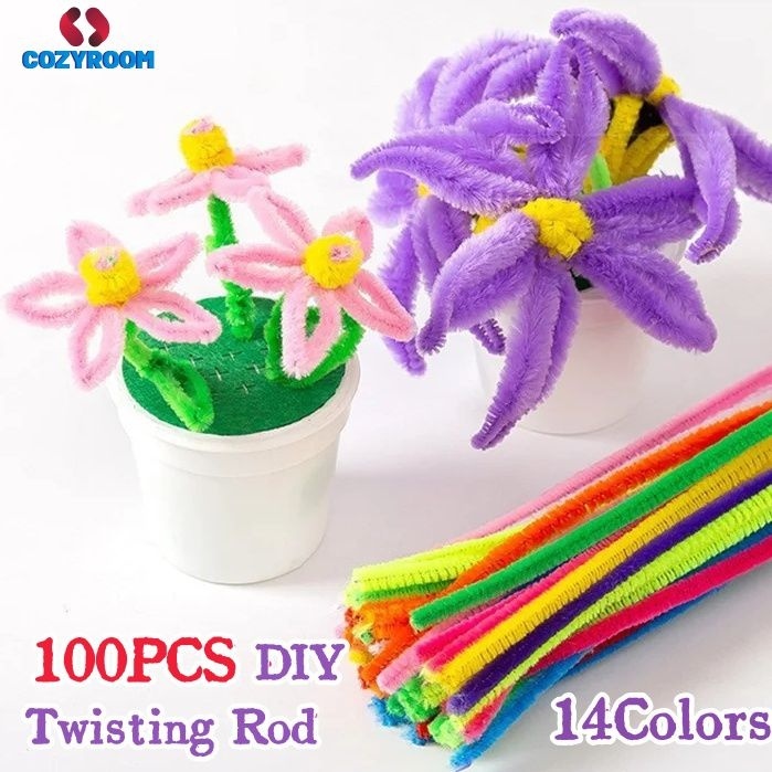 100 ชิ้น Twisting Stick Diy Handmade Plush Twist Rod สีสัน Chenille ...