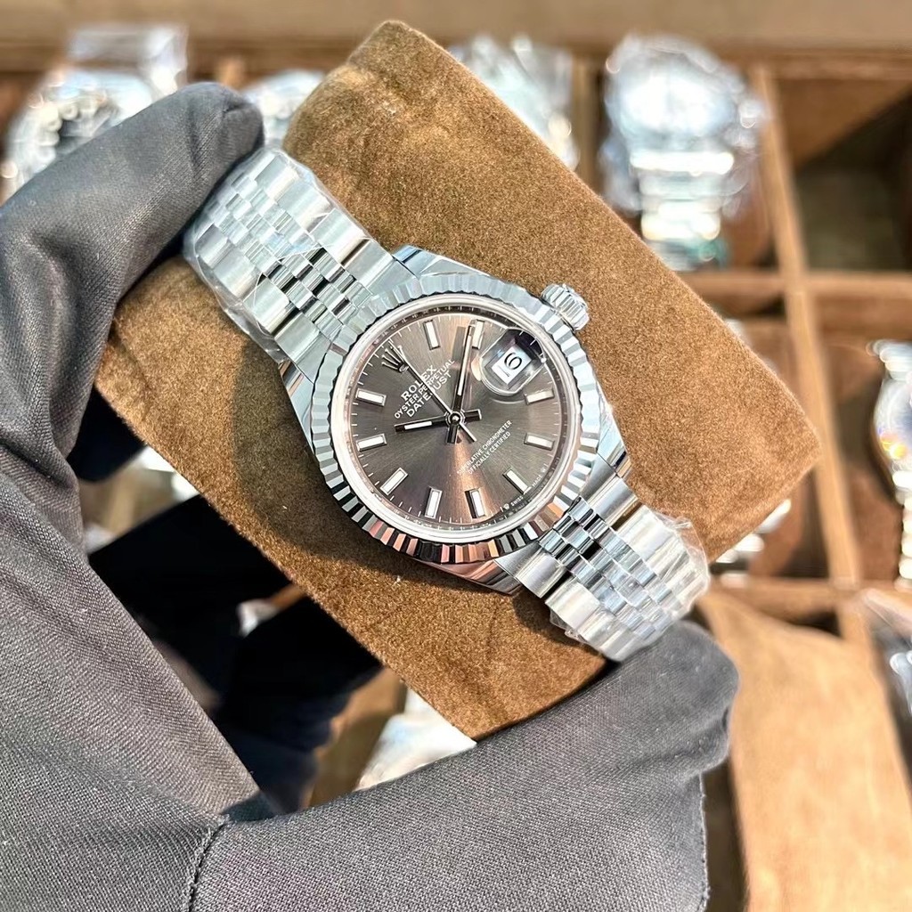 Rolex rotx Log Type 28 มม. สแตนเลสพื้นผิวสีเทานาฬิกาหญิงกลไกอัตโนมัติ ...