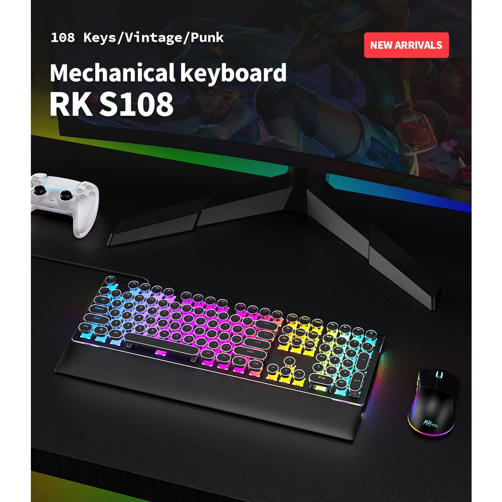 Royal Kludge Rk S108 คีย์บอร์ดเล่นเกม แบบใช้สาย 108 คีย์ พับได้ สีฟ้า ...