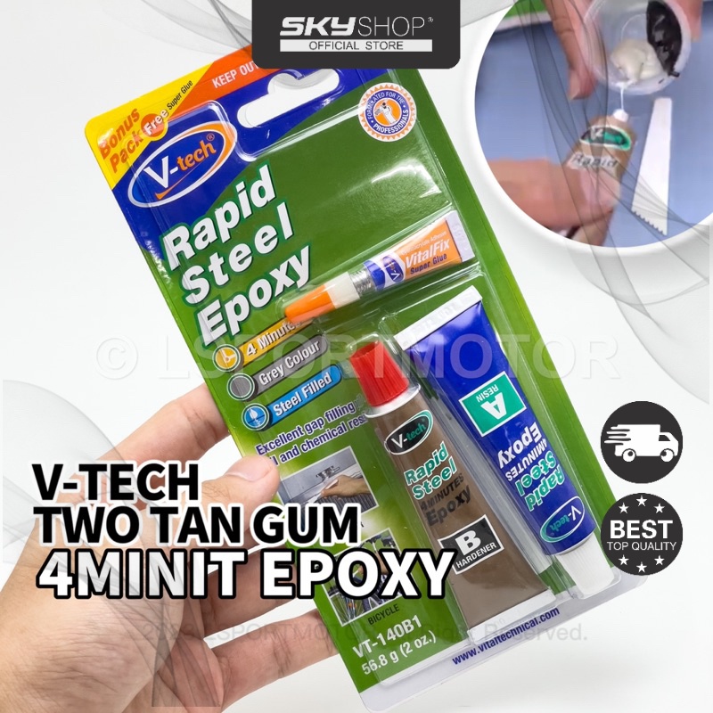 Vt-140b1 V-TECH TWO TAN GUM (4MINIT EPOXY) (56.8G) RAPID STEEL EPOXY ...