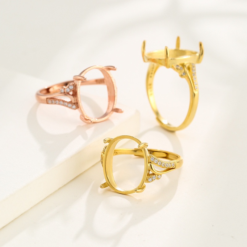 แหวนเปล่า สําหรับใส่ของ|แหวนเงิน S925 ฝังขี้ผึ้ง สีเหลืองอําพัน ขนาด 8x9 10x12 11x13 11x15 12x15 ...