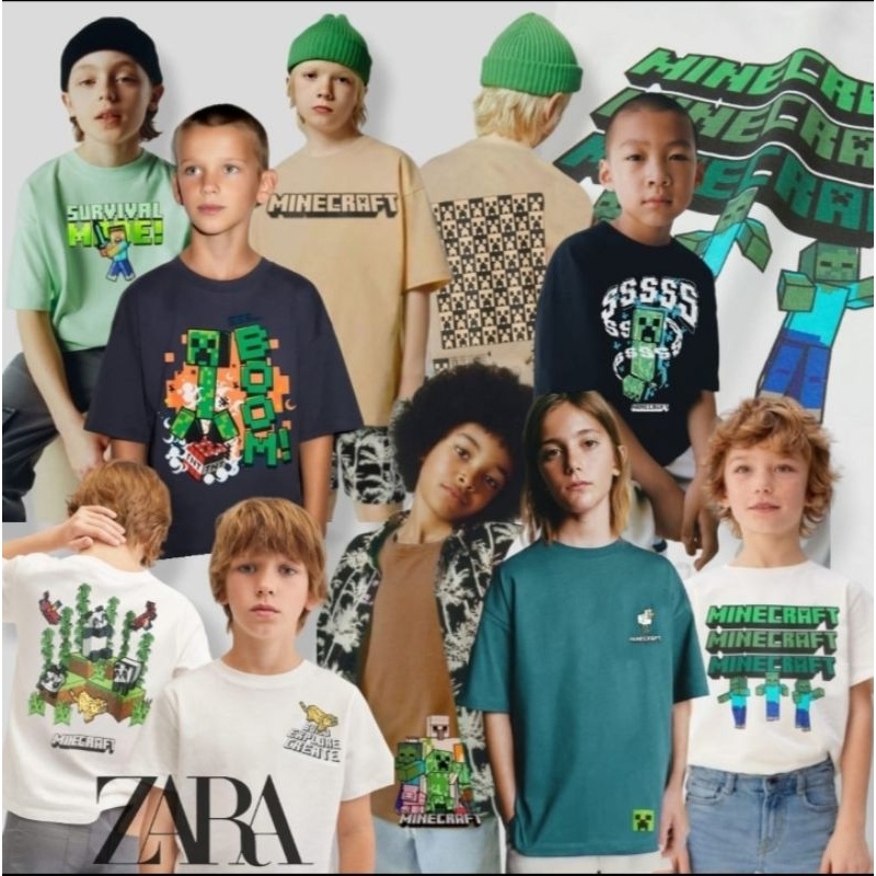 เสื้อยืด พิมพ์ลาย Minecraft Zara Boys Zra Boy สําหรับเด็กผู้ชาย ...