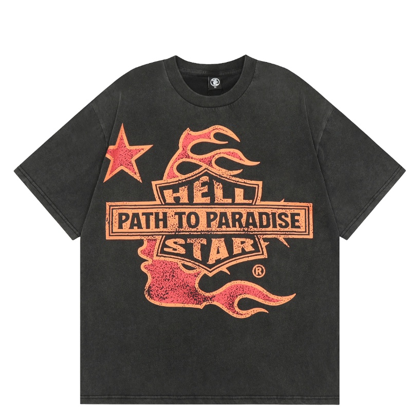 เสื้อยืดคอกลม แขนสั้น พิมพ์ลาย High Street Hellstar Studios Hell Star Tour the World Wash Old ...