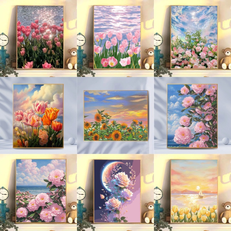 ภาพระบายสีตามตัวเลข ขึงเฟรมไม้พร้อมอุปกรณ์ DIY 40X50ซม จิตรกรรมดิจิตอล ระบายสีตามเลข ภาพวาดตาม ...