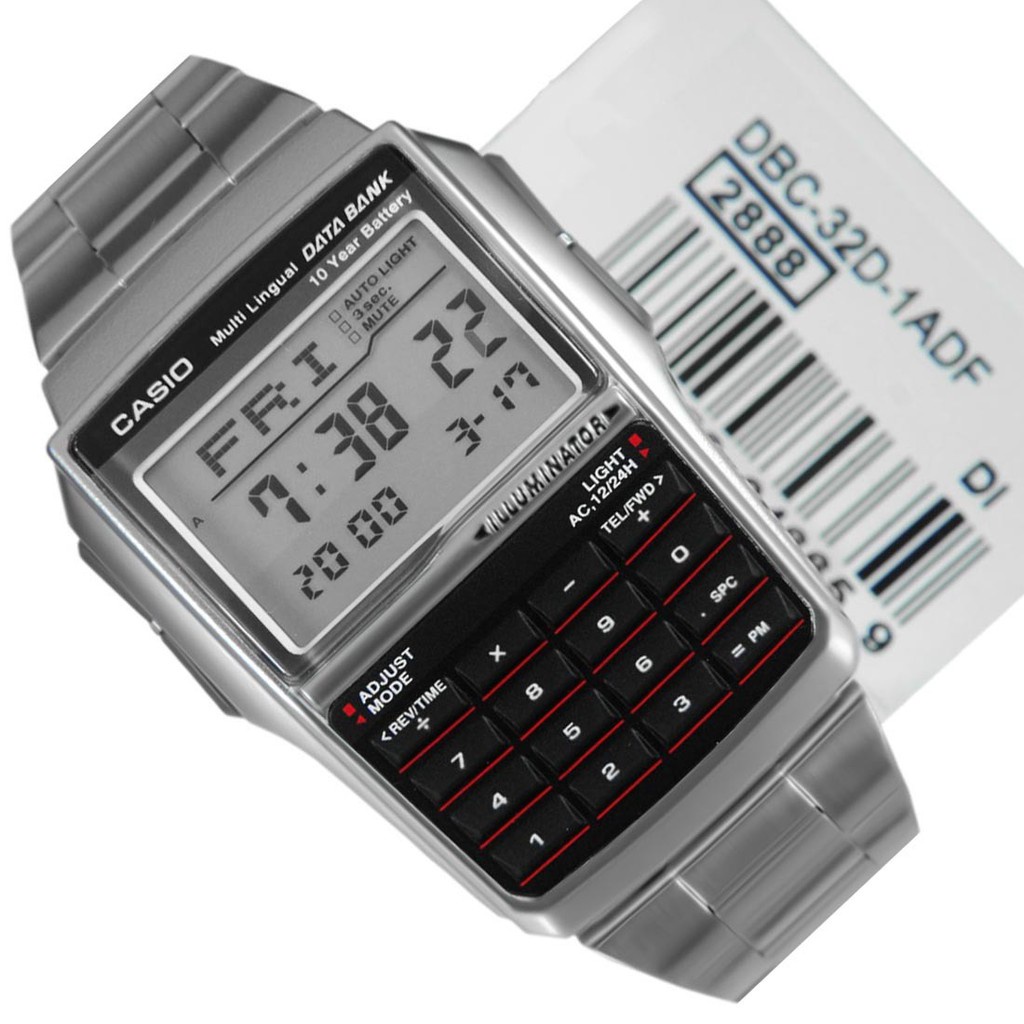 Casio DBC-32D-1A Stainless Steel Data Bank Calculator Men's Watch ...