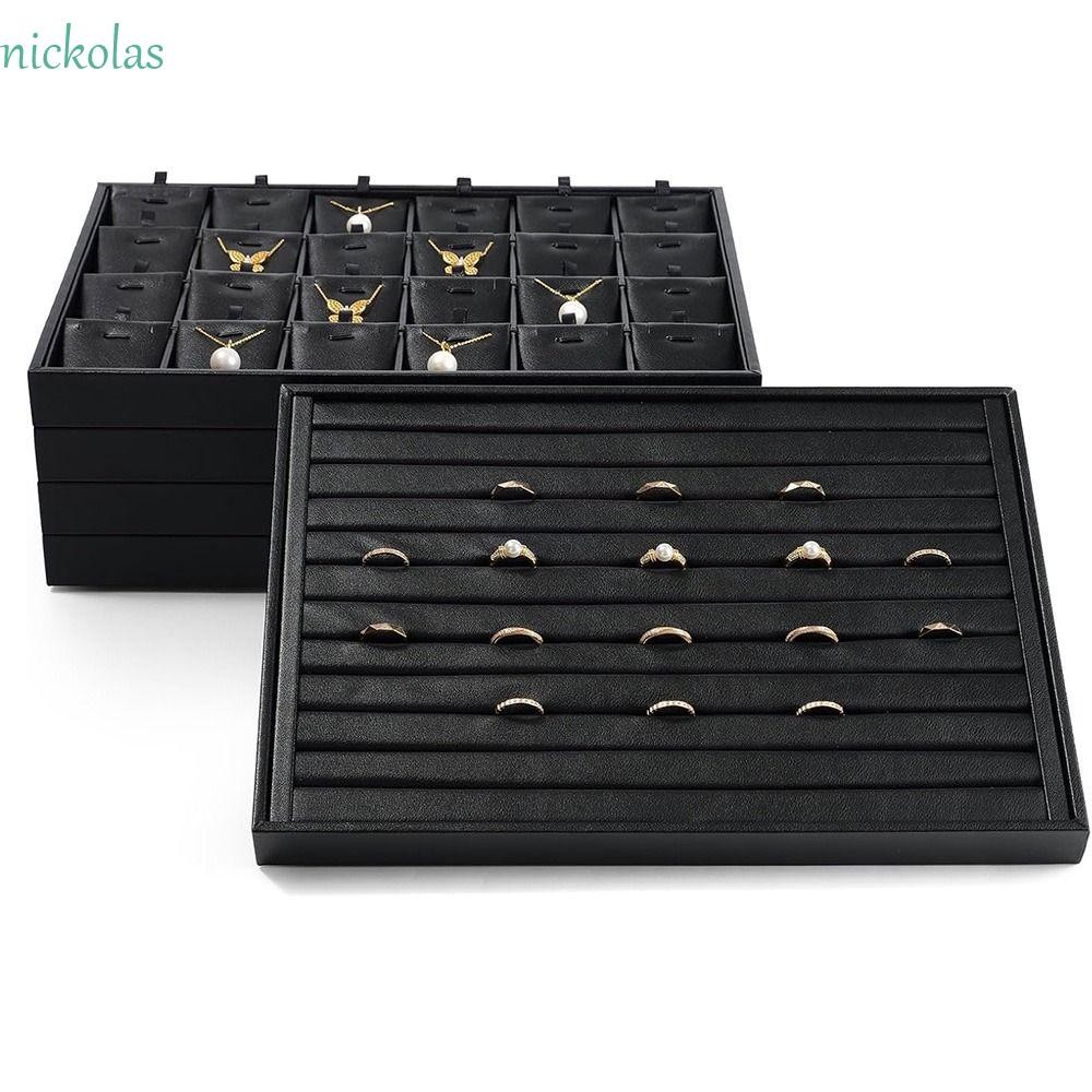 Nickolas ถาดแสดงเครื่องประดับ, Stackable Black PU หนังเครื่องประดับพาเลท,อเนกประสงค์หลายช่อง ...