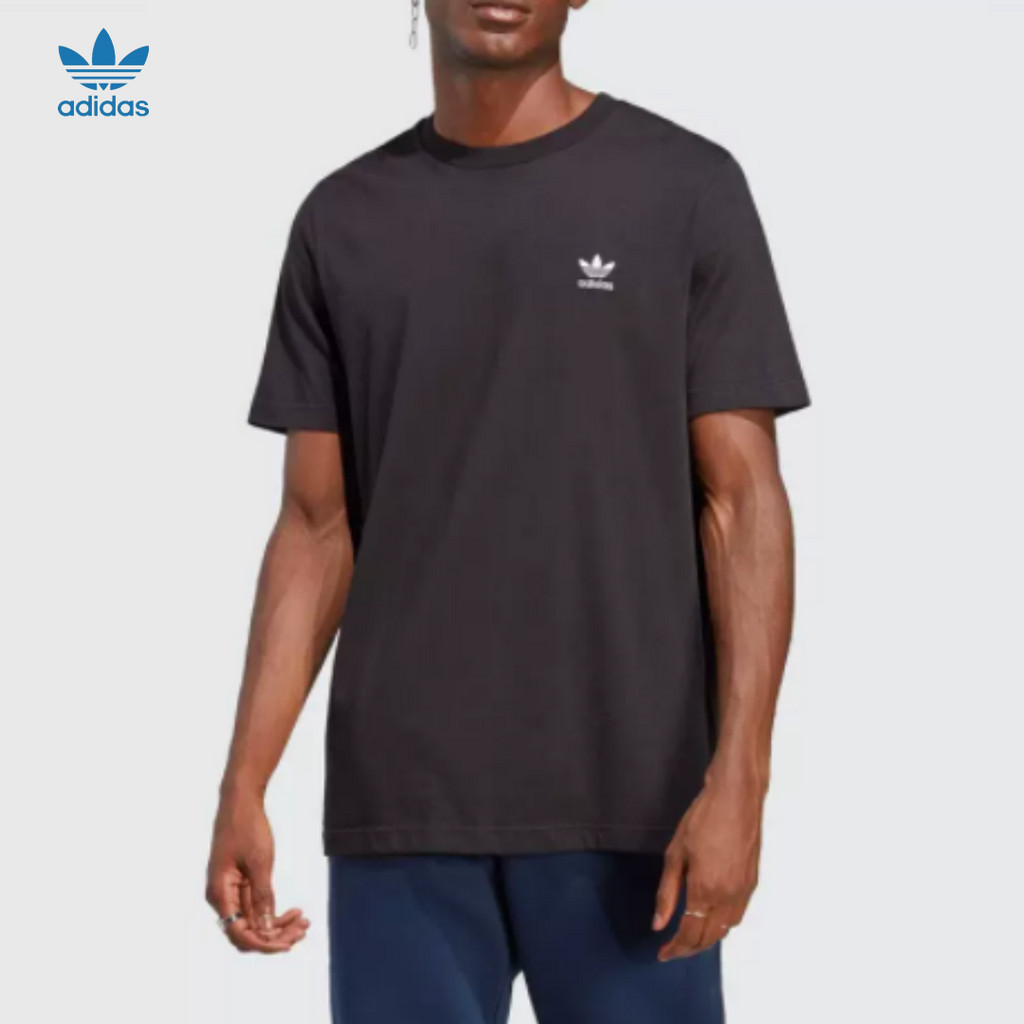Adidas Originals ผู้ชายปักโลโก้เสื้อยืดแขนสั้นกีฬาผ้าฝ้ายเสื้อยืดคอกลม ...