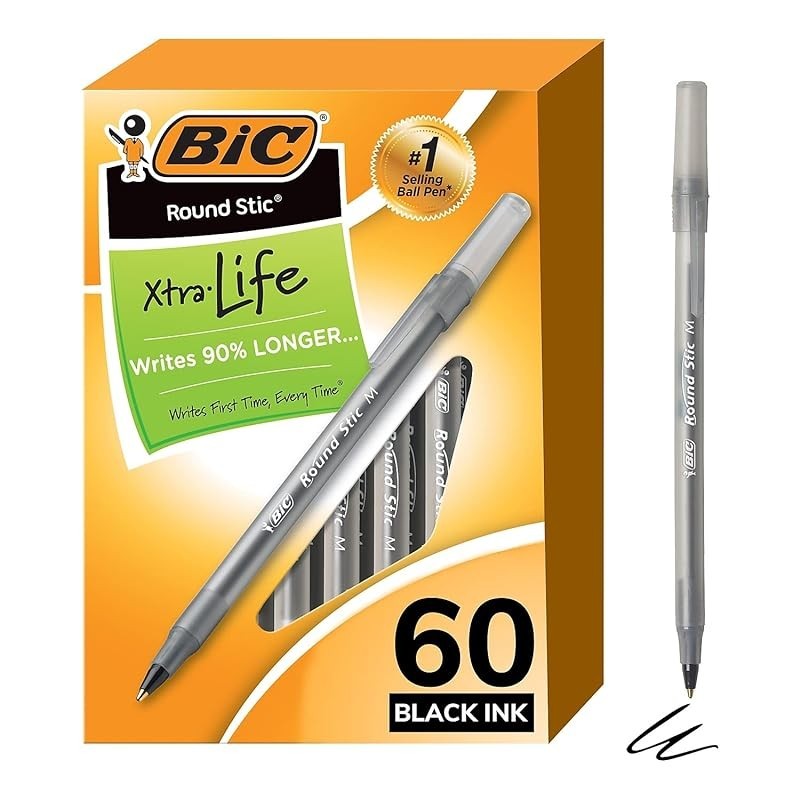 Bic Japan Round Stic Ballpoint Pen, Black Ink, Medium Point, 1.0 mm, 60 ...