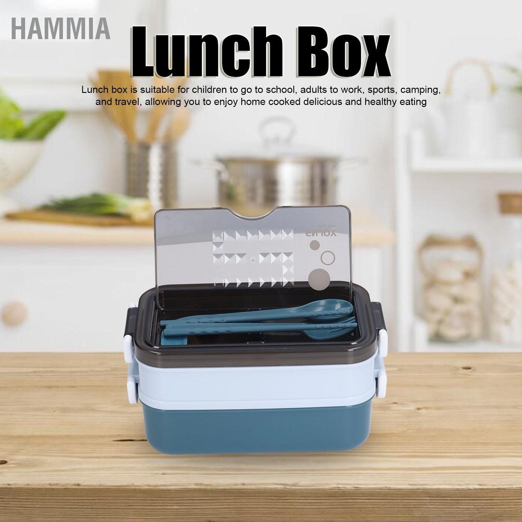 HAMMIA กล่องอาหารกลางวัน 2 ชั้นซ้อนกันได้พับหัวเข็มขัดสแตนเลสกล่องอาหาร ...