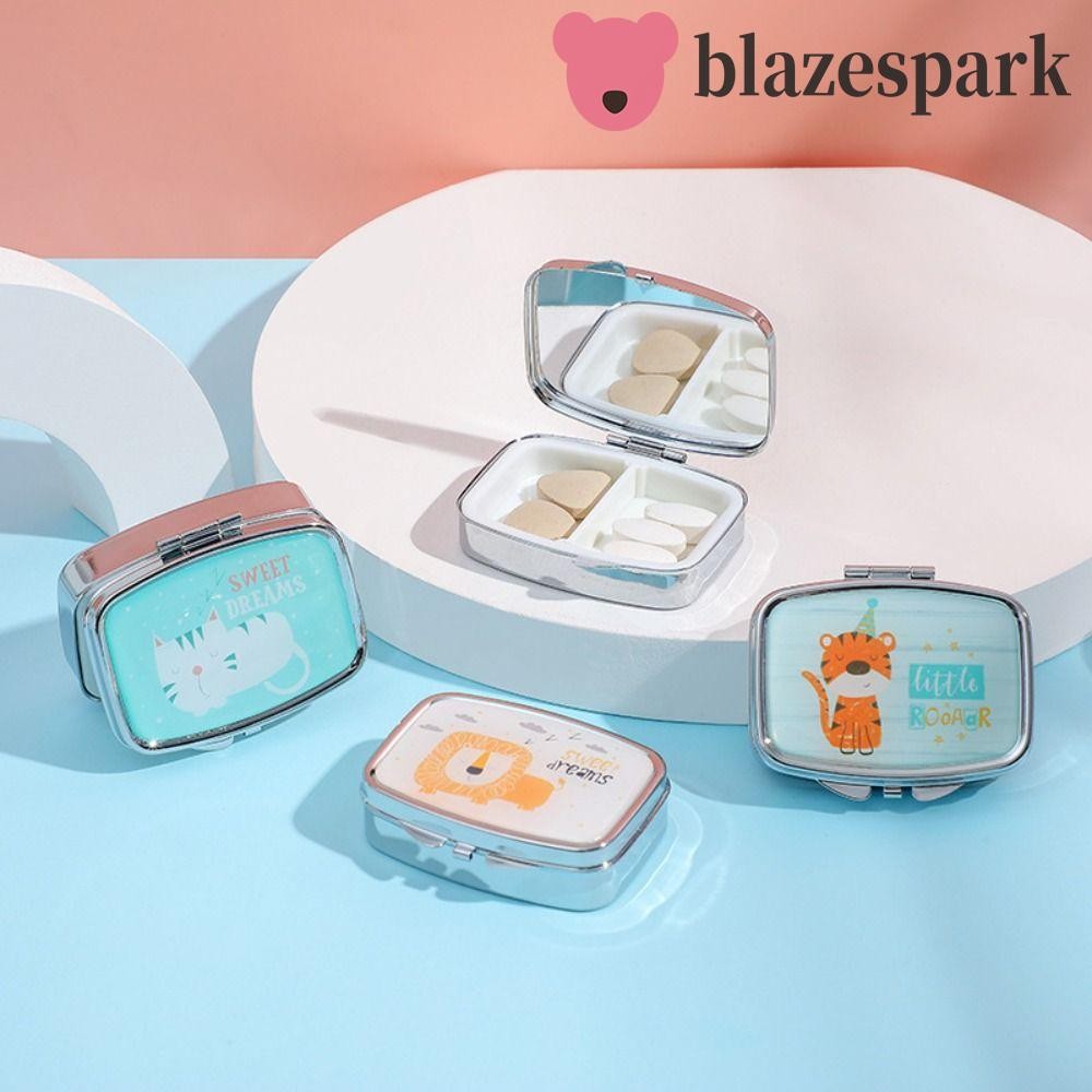 Blazespark การ์ตูนสัตว์กล่องเครื่องประดับ,พร้อมกระจก HD กันน้ํา Mini Pill Case, สแควร์น่ารักมัล ...