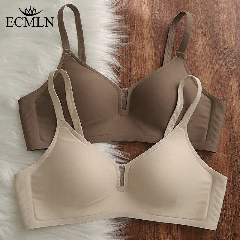 ECMLN ผู้หญิงไม่มีรอยต่อ Push-up ปรับสายรัด Latex Jelly ชุดชั้นใน Simple ไม่มีสาย Sleeping Bra ...