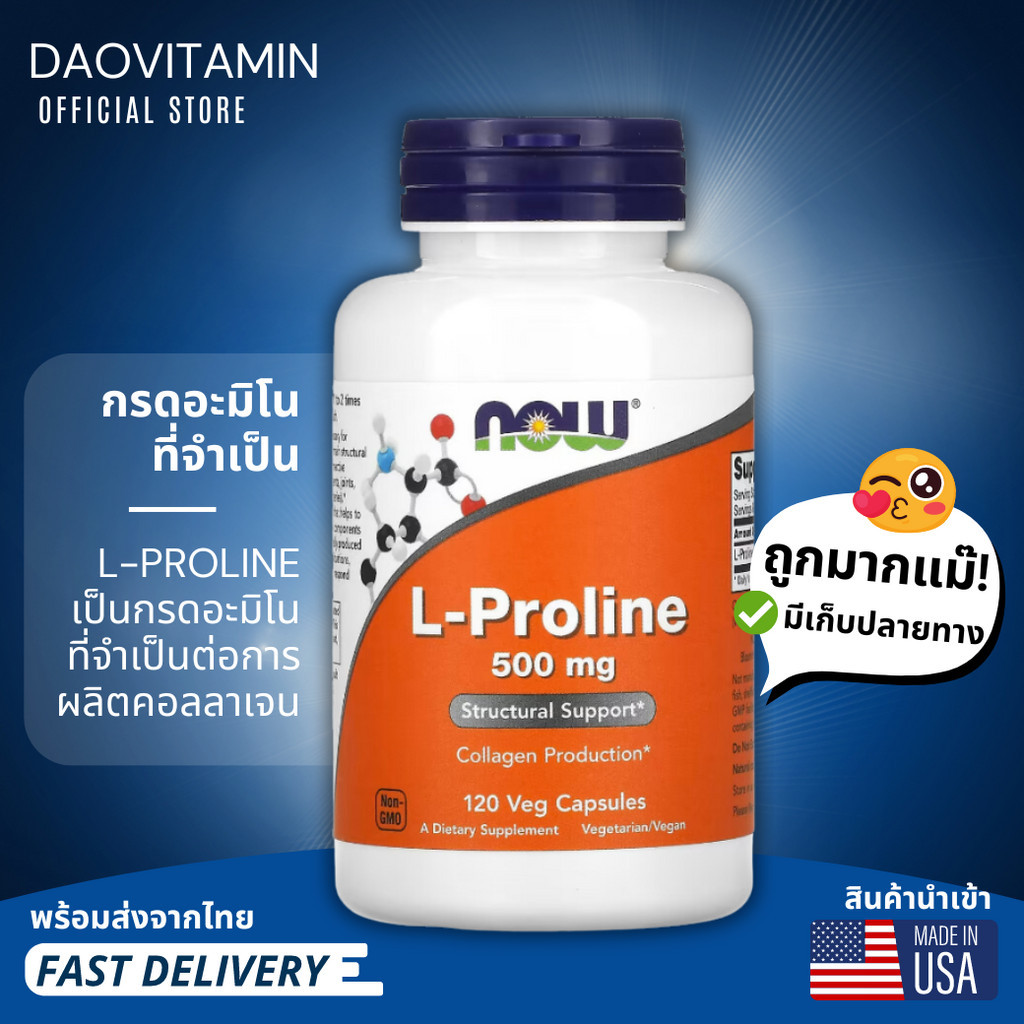 ลอตผลิตใหม่! Exp.10/2027, NOW Foods, L-Proline, 500 mg 120 แคปซูลผัก ...