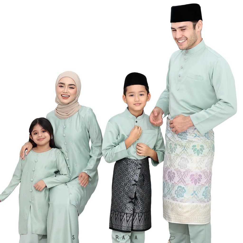 Shuhana Baju Raya Family Set Sedondon Green Tea 2024 Viral Baju Kurung ...