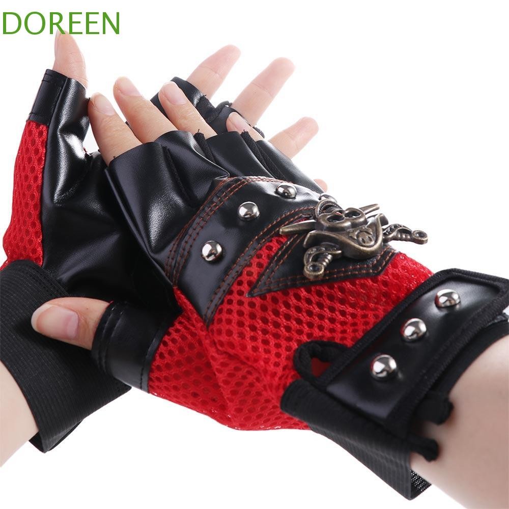 Doreen ถุงมือครึ่งนิ้ว Biker แฟชั่นหนัง PU กันลื่น Punk Rivet ถุงมือรถจักรยานยนต์ | Shopee Thailand
