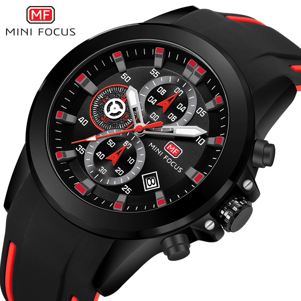 Minifocus นาฬิกาสปอร์ตผู้ชายควอตซ์กันน้ํายอดนิยมมัลติฟังก์ชั่นกันน้ําผู้ชายนาฬิกาสํานักงานลําลอง ...
