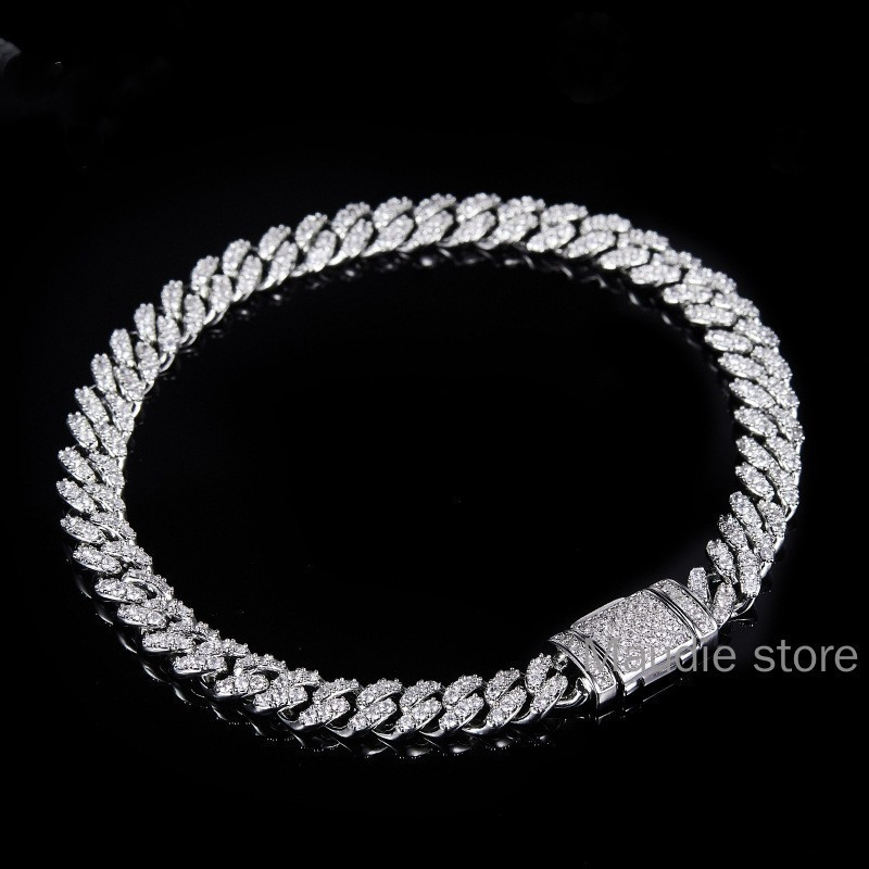 8 มม.Hip Hop 100 % จริง Moissanite เพชร Link Chain Cu-ban Chain ผู ้ หญิงสร ้ อยคอ S925 แฟชั ่ ...