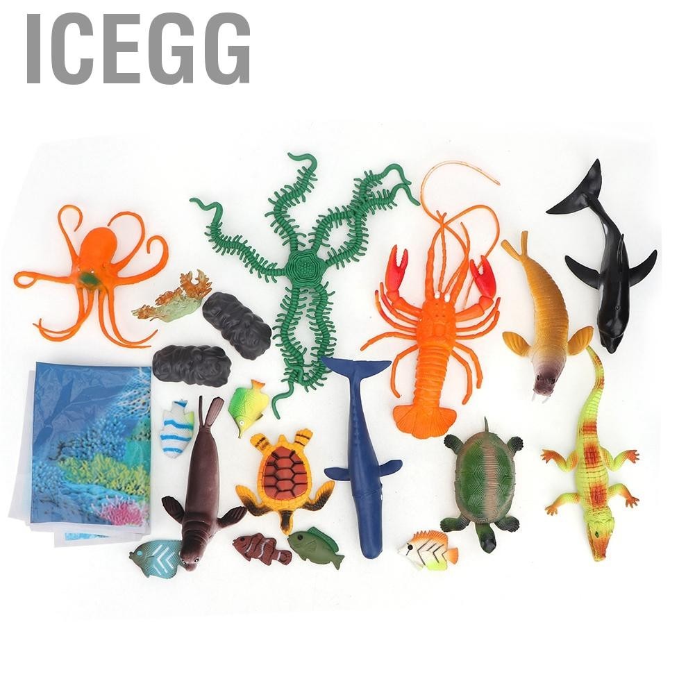 Icegg 19PCS Children Marine Ocean Animal Model Set Sea Figures White ...