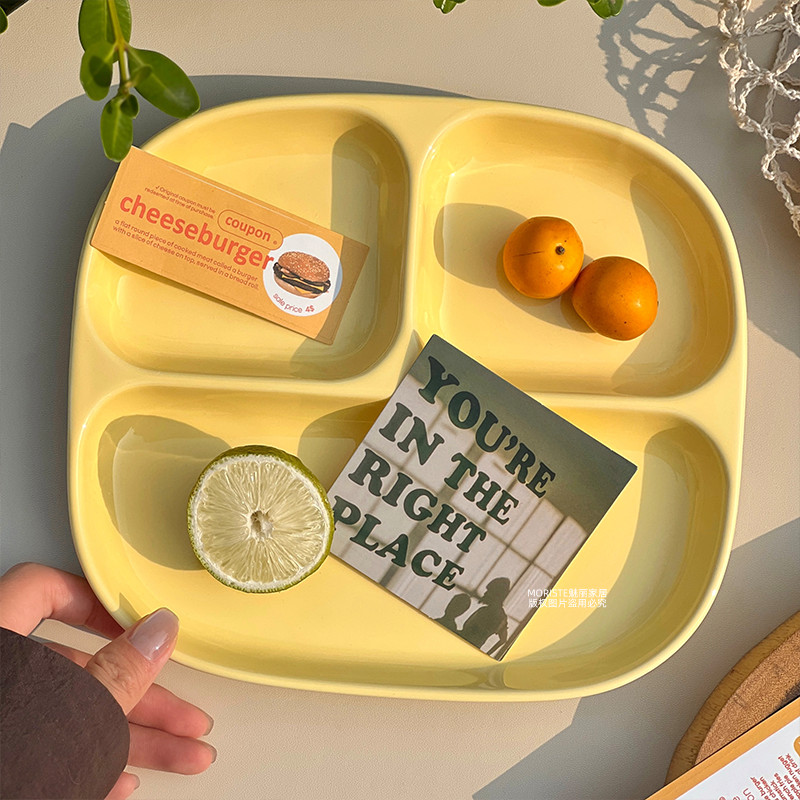 211减脂餐盘分格三格陶瓷儿童一人食大人餐具定量早餐家用盘子211 Fat Reduction Plate Divided into ...