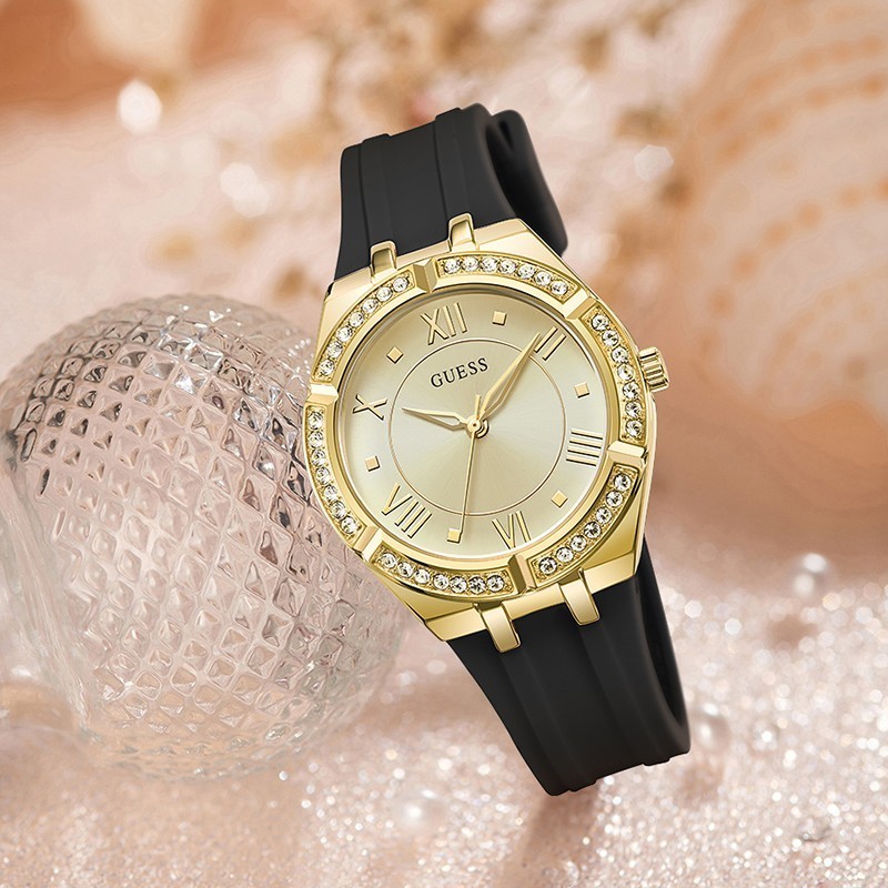 Guess Gold Cosmo Black Strap Women's Watch GW0034L1 36mm | Shopee Thailand