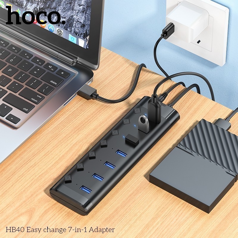 Hoco HB40 USB 3.0 Hub 7 ช่อง อุปกรณ์เพิ่มช่องUSB ความไวสูง 5Gbps สำหรับ ...