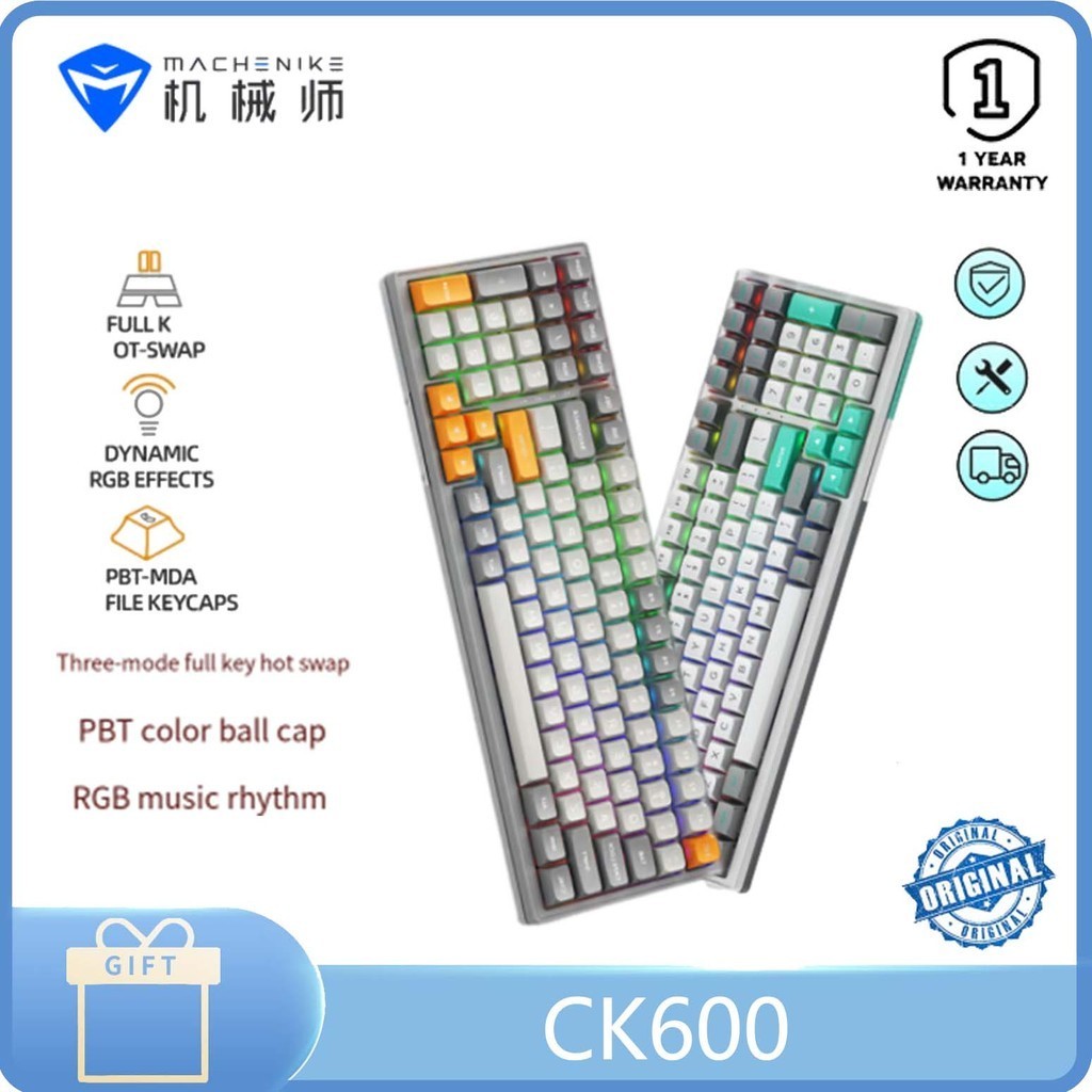 Machenike CK600 คีย์บอร์ดเมคคานิคอล แบบใช้สาย ไร้สาย บลูทูธ ชาร์จ type-c สําหรับเล่นเกม อีสปอร์ต ...