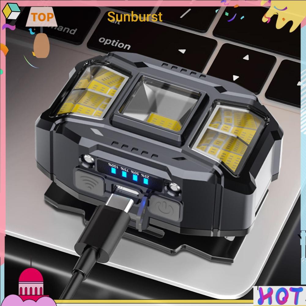 Cob LED Motion Sensor Camping Head Light Power Display ไฟฉายชาร์จ USB ...