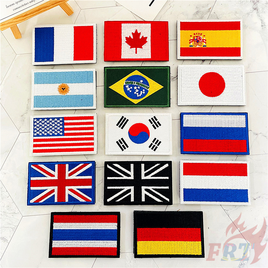 1Pc National Flag Hook Loop Patch DIY Velcro Badges Embroidered Appliques for Hat Backpack Cloth ...
