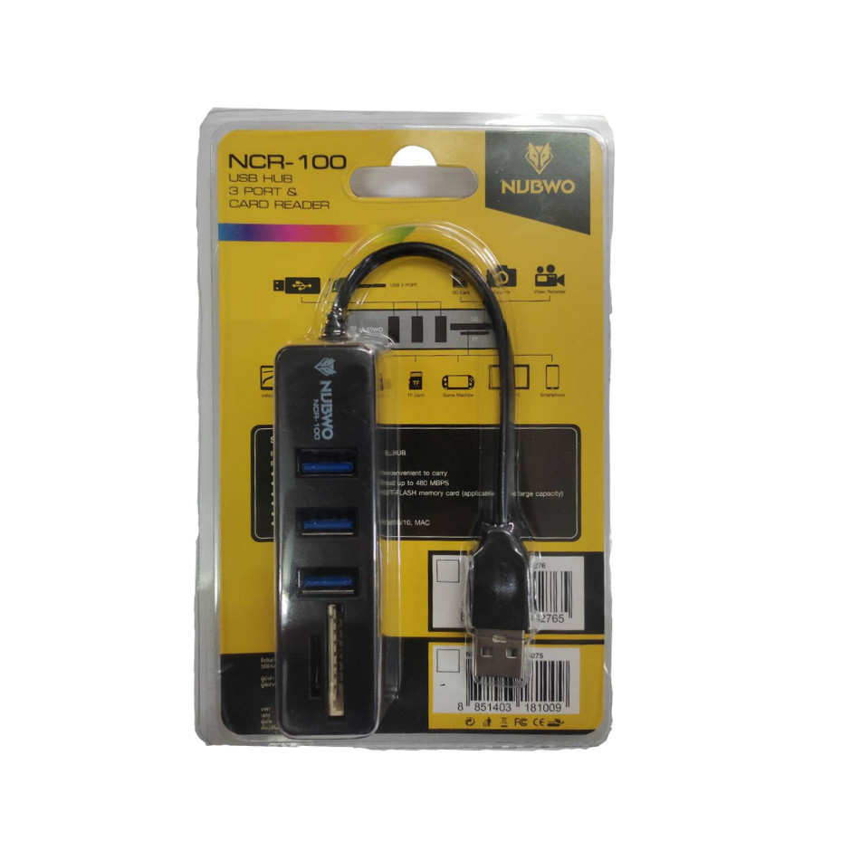 ์Nubwo NCR-100 USB HUB 3Port & Card Reader USB 2.0 (Black) ยูเอสบีฮับ ...