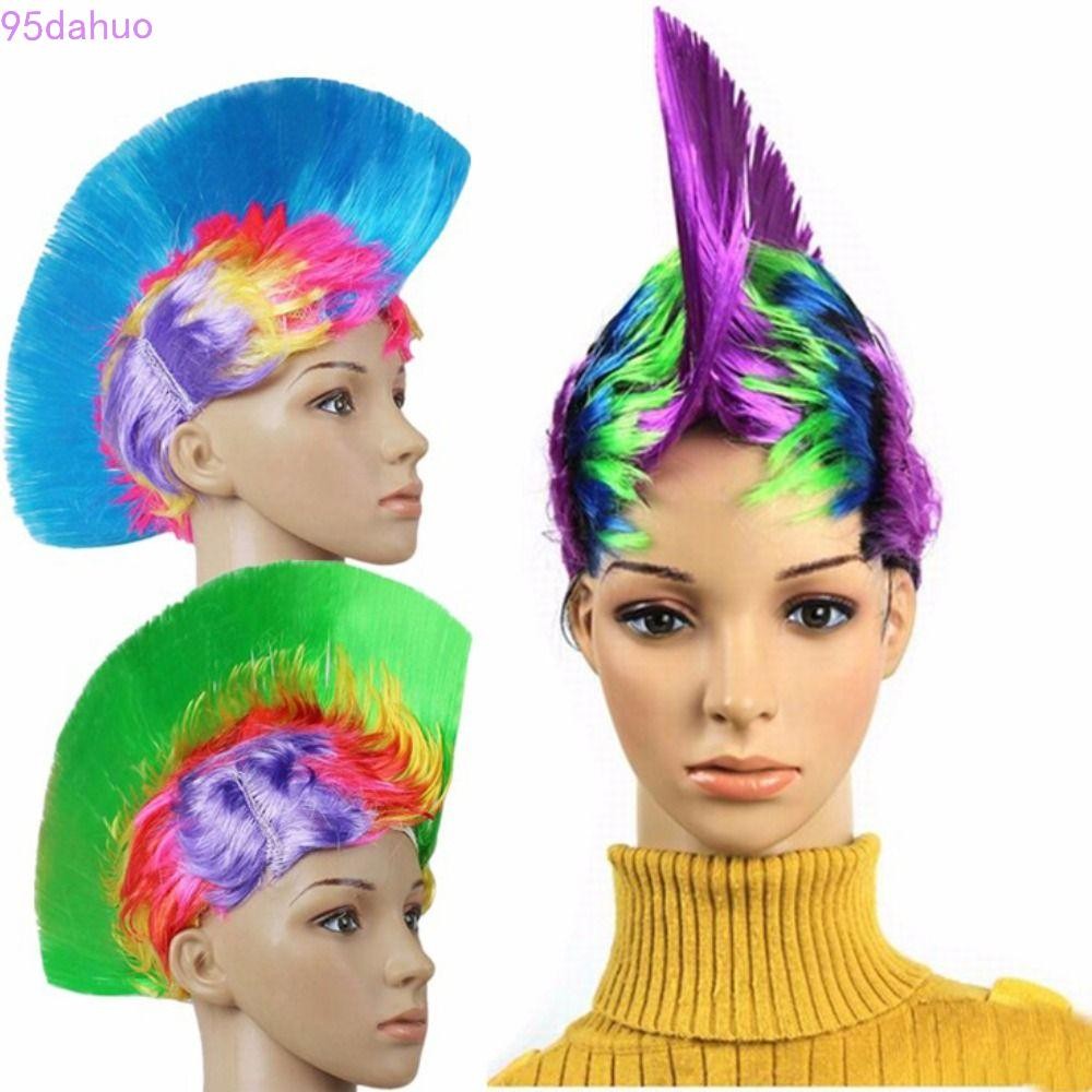 วิกผม DAHUO Mohawk, สีปุยตลกหงอนไก่, ดิสโก้ที่มองไม่เห็นธรรมชาติ Rainbow Punk วิกผม Masquerade ...