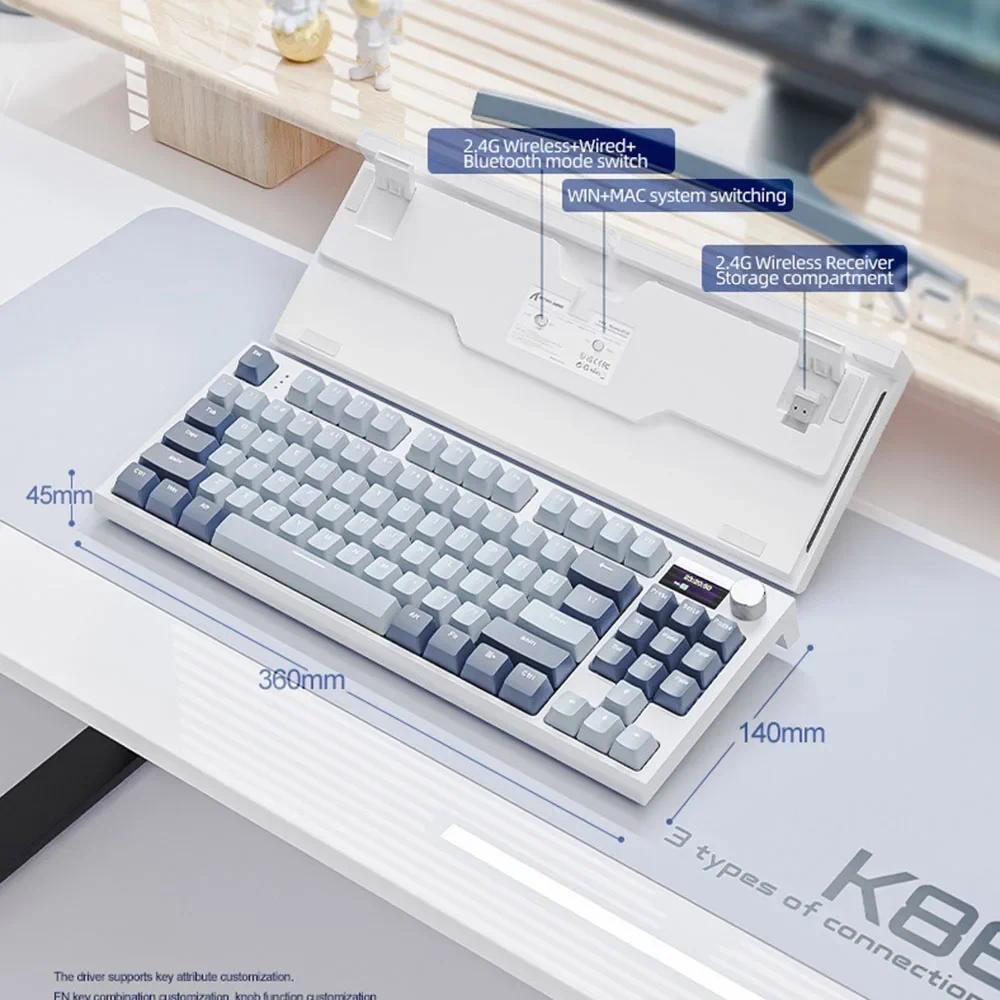 Attack Shark K86 คีย์บอร์ดไร้สายแบบกลไก, ลูกบิดโลหะ, โครงสร้างแก๊ส, Hot ...