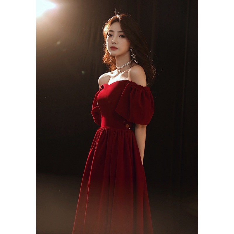 Ylff-เจ้าสาวเจ้าสาวขนมปังปิ้งคนตัวเล็กไวน์แดงจัดเลี้ยงชุดราตรีหญิงหมั้น ...