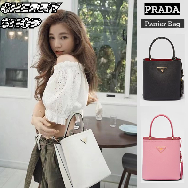 ราคาถูกสุด 100% ใหม่และแท้/ปราด้า Prada Panier Medium/Small Saffiano Leather Bag กระเป๋าถือสตรี ...