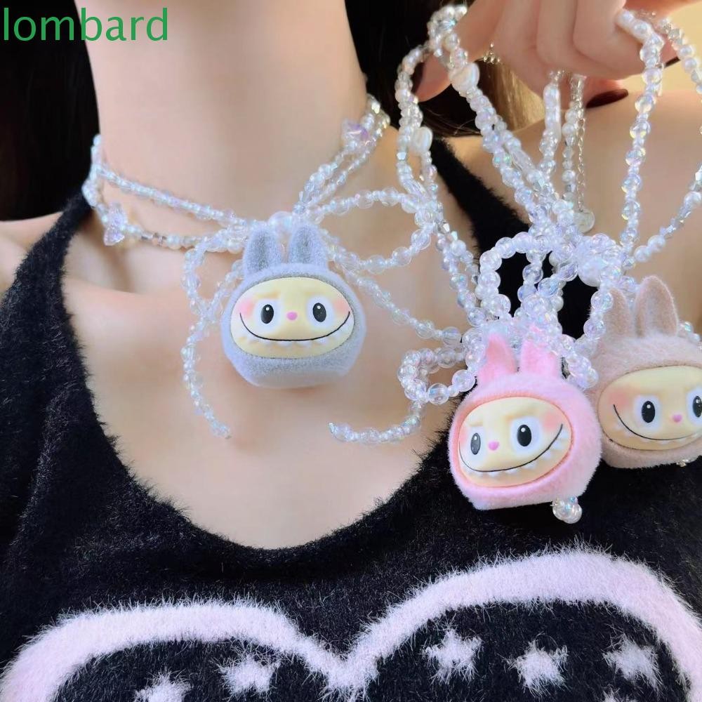 Lombard Labubu ตุ๊กตาสร้อยคอ,ลูกปัดคริสตัลไข่มุกนั่งลง Labubu Chain ...