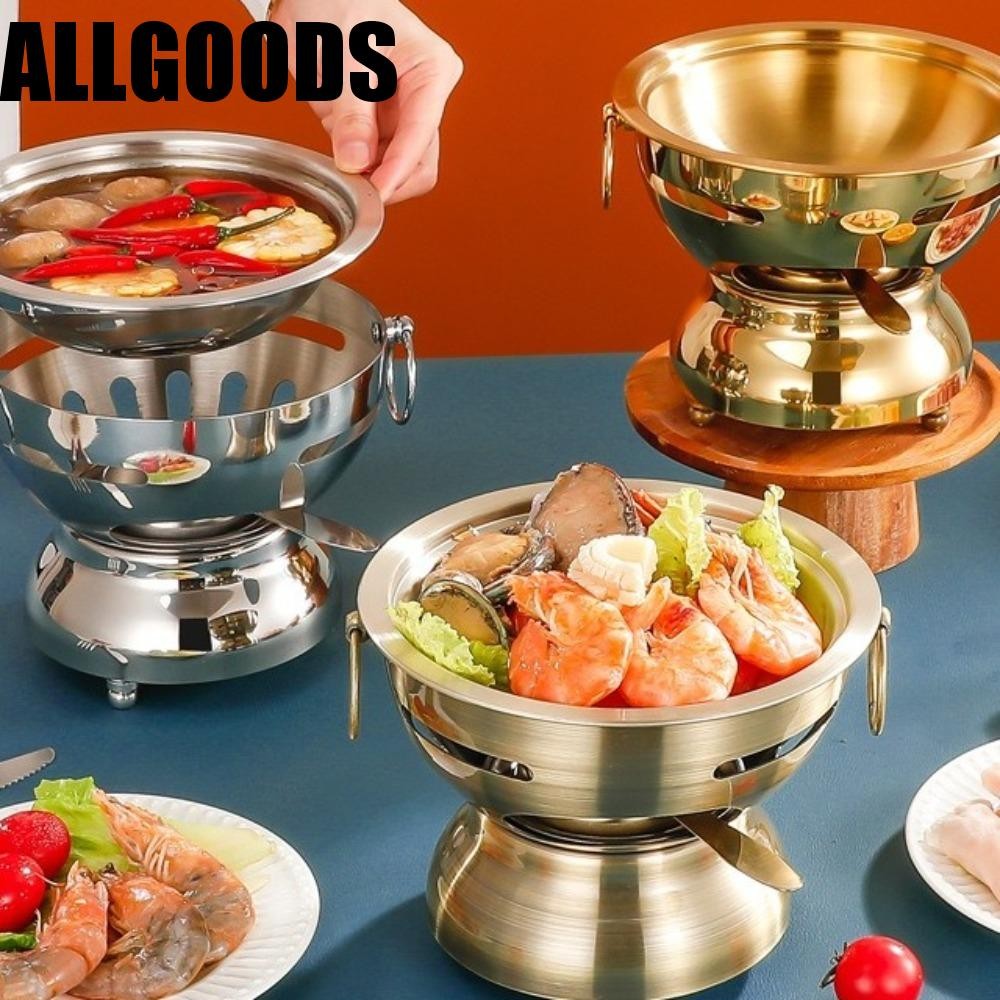 Allgoods หม้อไฟคนเดียว, หม้อไฟจีนแบบพกพากันลื่น, ทําความสะอาดง่ายแสงหรูหราสแตนเลสจานจับปิคนิค ...