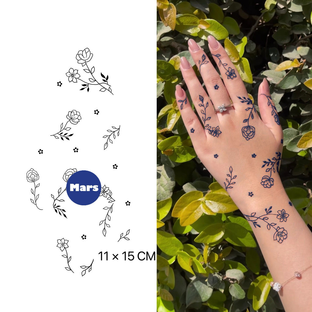 【Mars Tattoo】ใหม่ สติกเกอร์รอยสักชั่วคราว ลายเฮนน่า ดอกไม้ กึ่งถาวร 2 ...