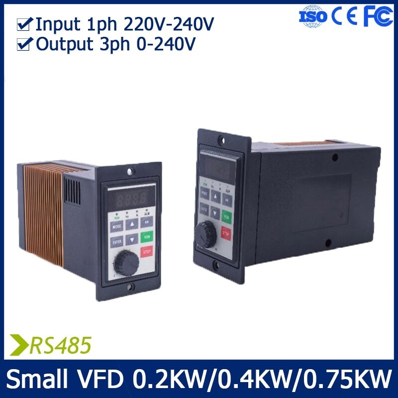 VFD 200W 400W 750W Variable Frequency Converter RS485 Three-phase Motor Drive Single Phase Input ...