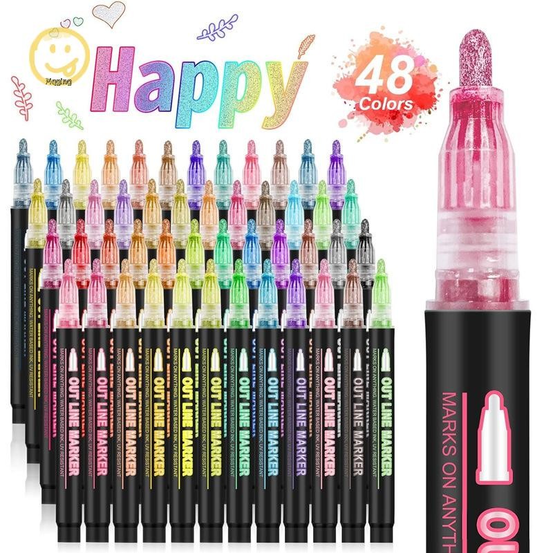Piqging 1 ชุด Shimmer Markers Doodle Outline ปากกา Glitter Gel Outliner ...