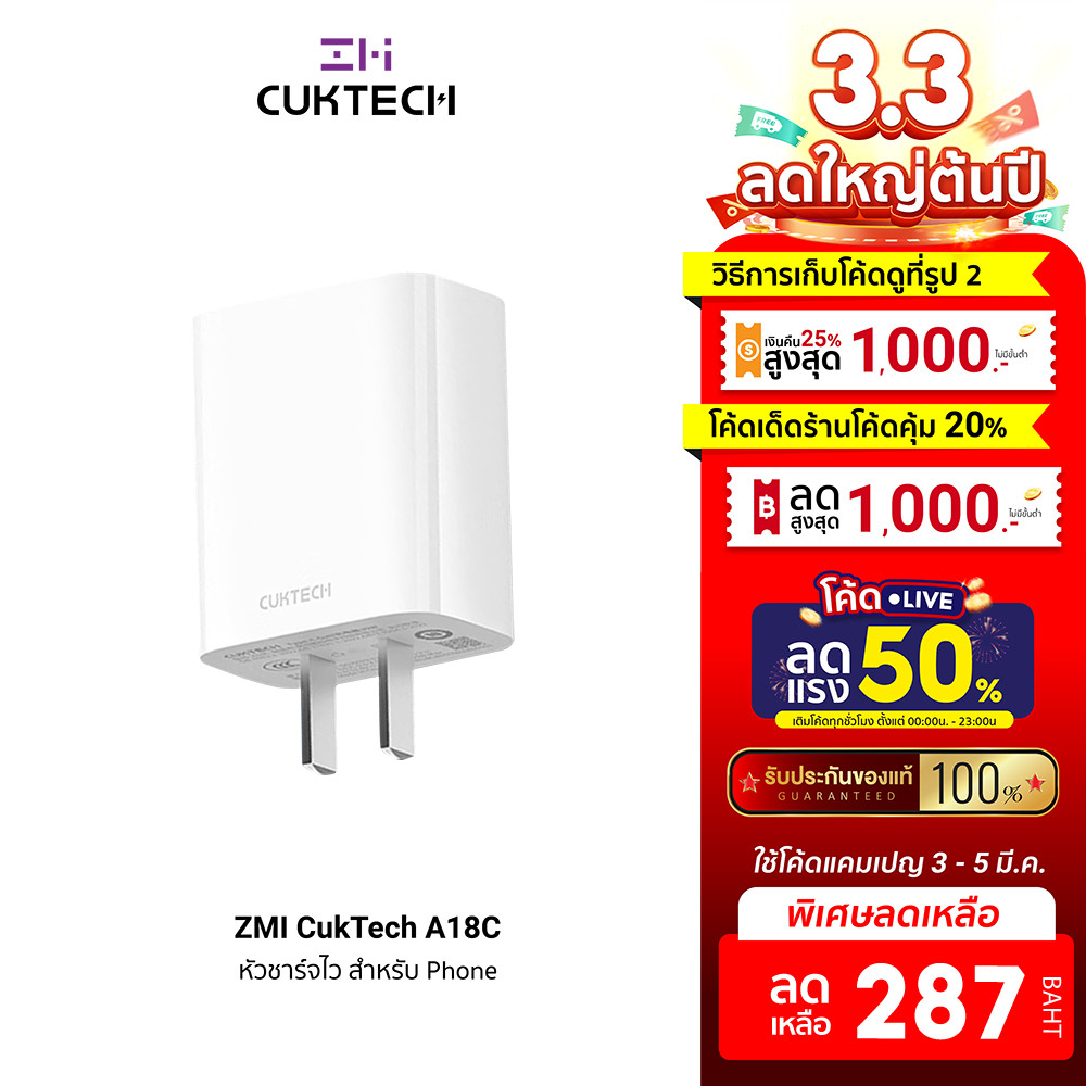 [287บ. ดูโค้ดรูป 2] ZMI CUKTECH A18C 30W GaN หัวชาร์จ ใช้สำหรับ Phone รองรับเทคโนโลยี PD -2Y ...