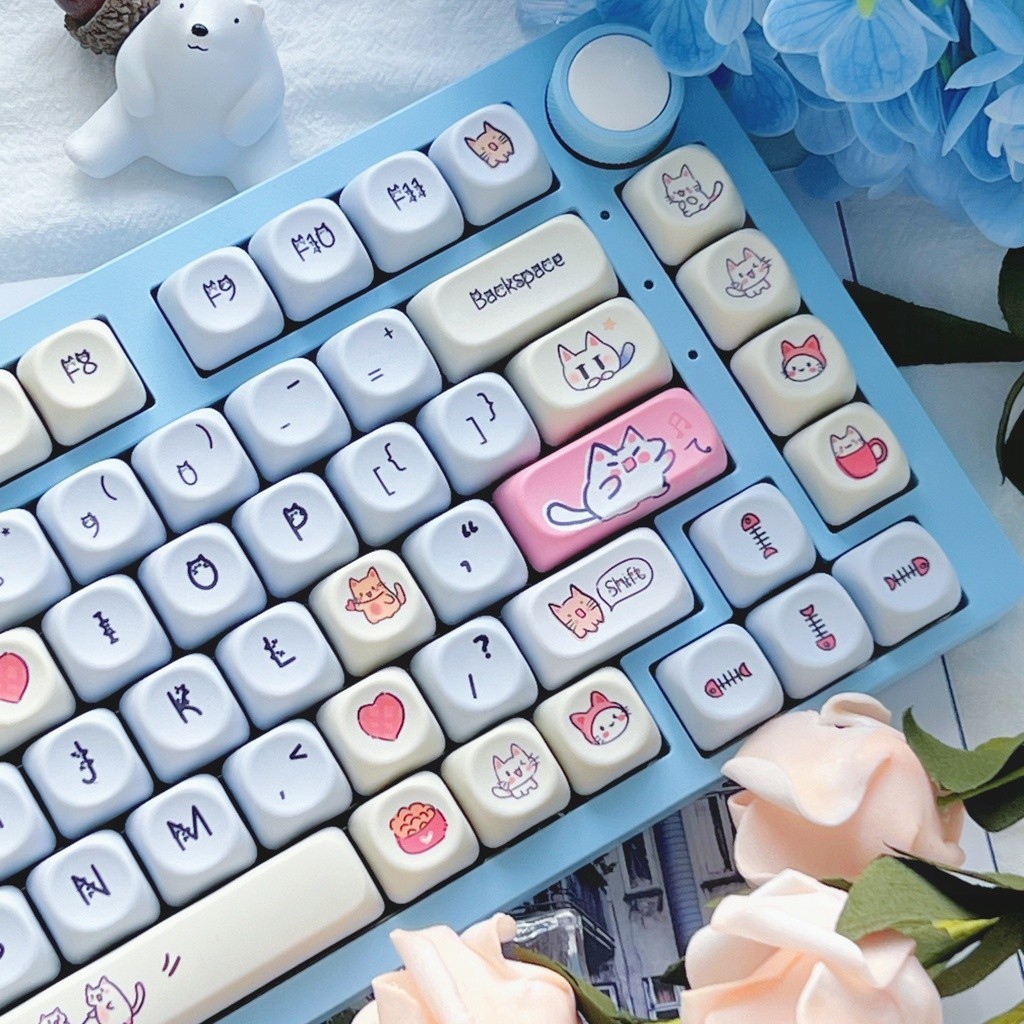 Hunky Meow Keycap MOA-like ปุ่มกดคีย์บอร์ด PBT รูปแมวน่ารัก สีฟ้า ...