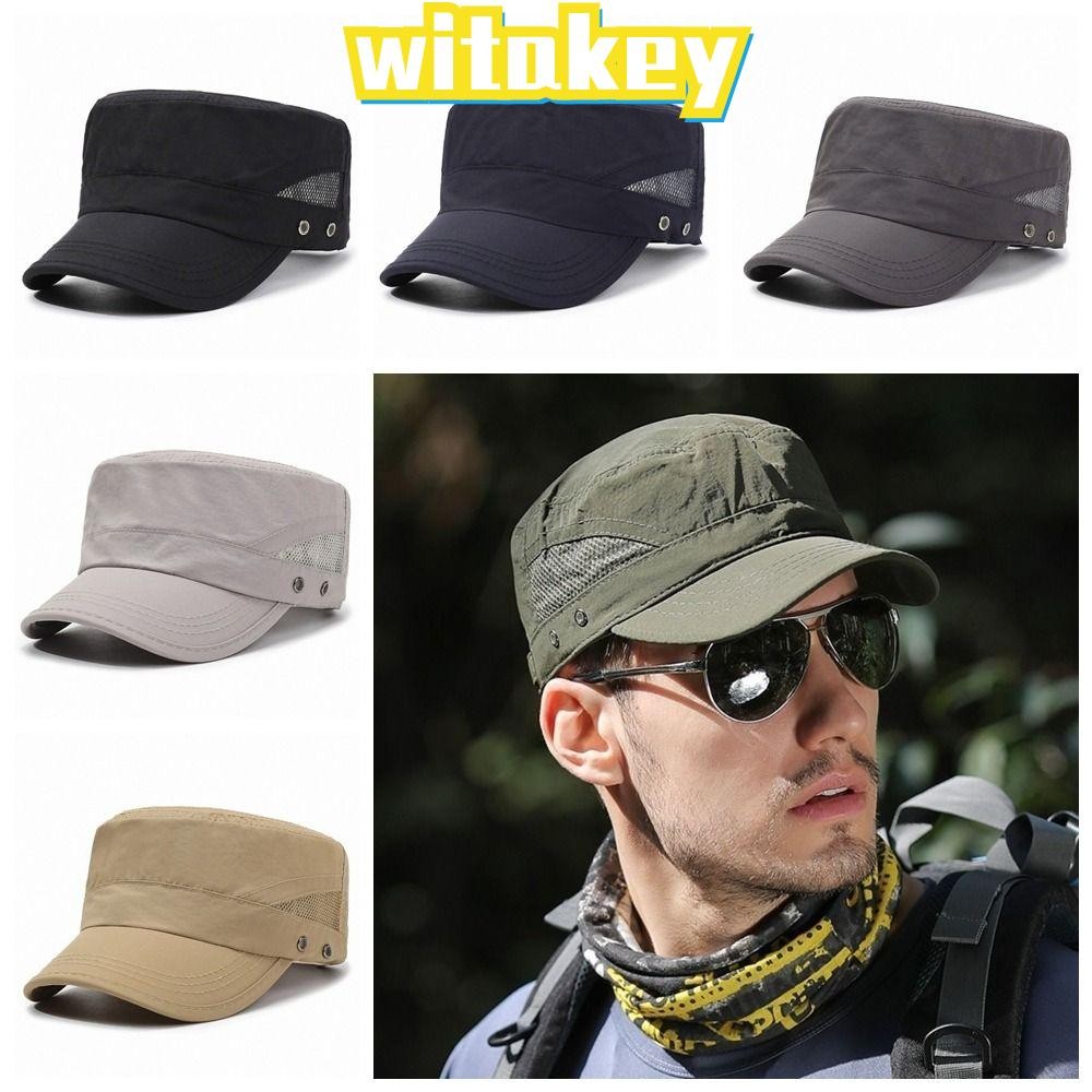 Witakey หมวกทรงแหลมแบน, หมวกกันแดดโพลีเอสเตอร์แห้งเร็ว, หมวก กระบังหน้าฤดูร้อนแบบปรับได้ระบาย ...