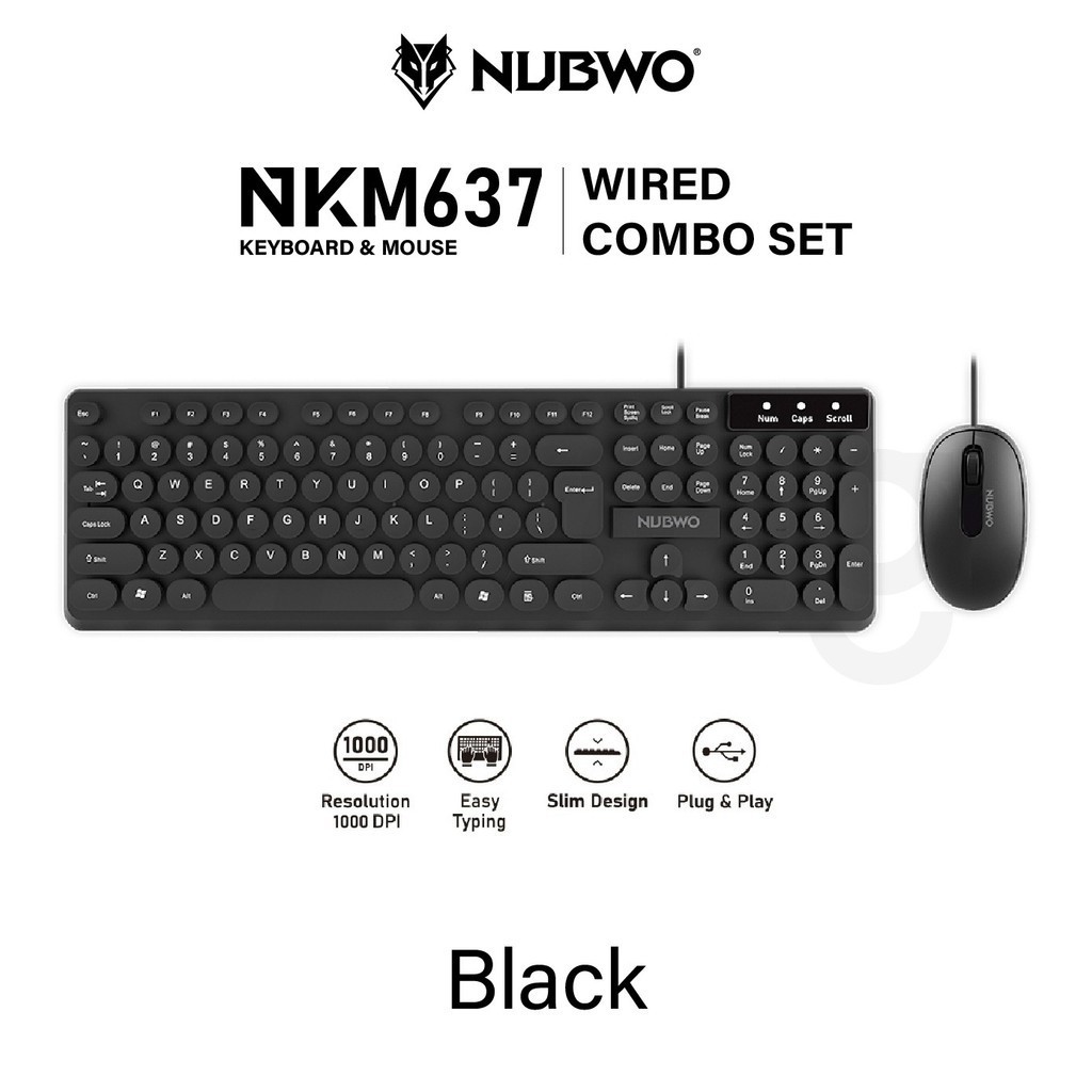 คีย์บอร์ดและเมาส์ NUBWO NKM-637 Keyboard+Mouse USB Wired Combo เชื่อมต่อง่าย ปุ่มกลมลอยดีไซน์ ...