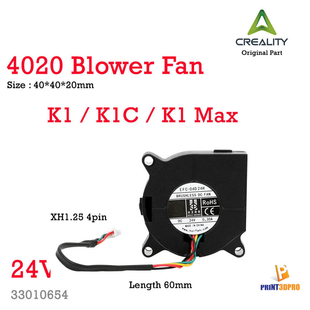 Creality Part 4020 Blower Fan 24V XH1.25 4pin L60mm 3D Printer Part ...