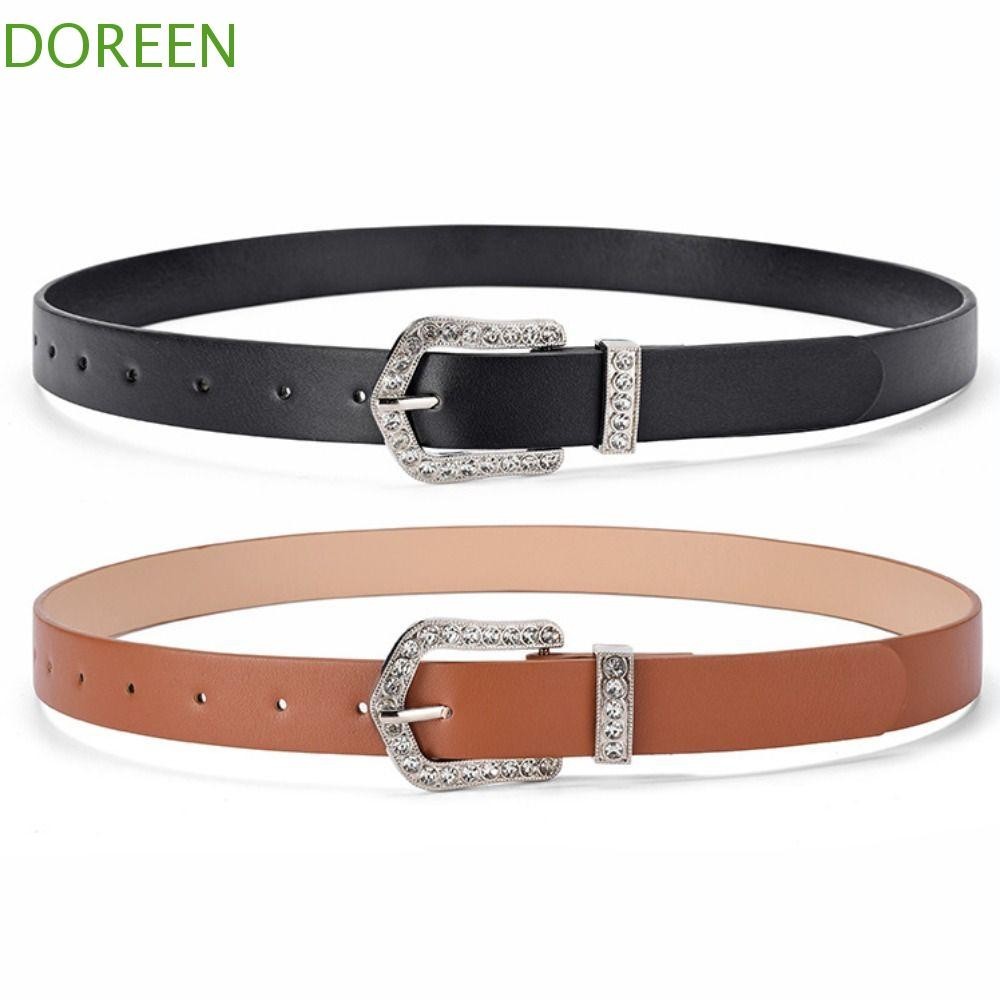 Doreen เข็มขัดหนัง PU ประดับเพทาย คริสตัล พลอยเทียม เข้ากับทุกการแต่งกาย แฟชั่นสไตล์เกาหลี ...