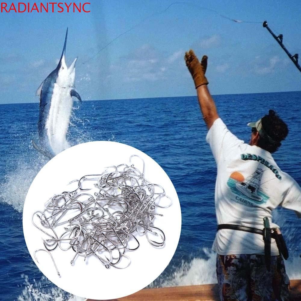 Radiantsync 100 PCS Long Shank Fishing Hook Lure Hooks เหล็กคาร์บอนสูง Sharp Double Back Barbed ...