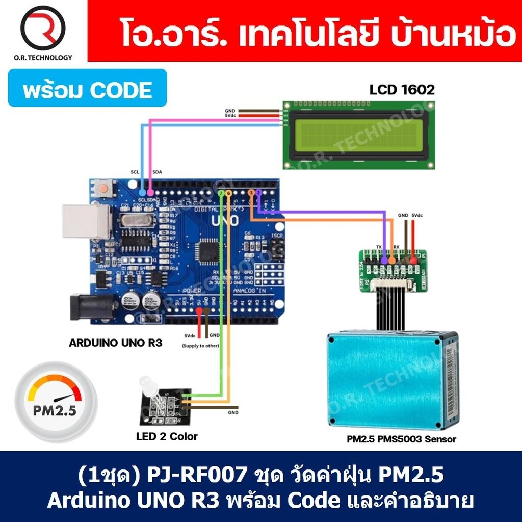 (1ชุด) PJ-RF007 ชุด วัดค่าฝุ่น PM2.5 Arduino UNO R3 พร้อม Code และคำ ...
