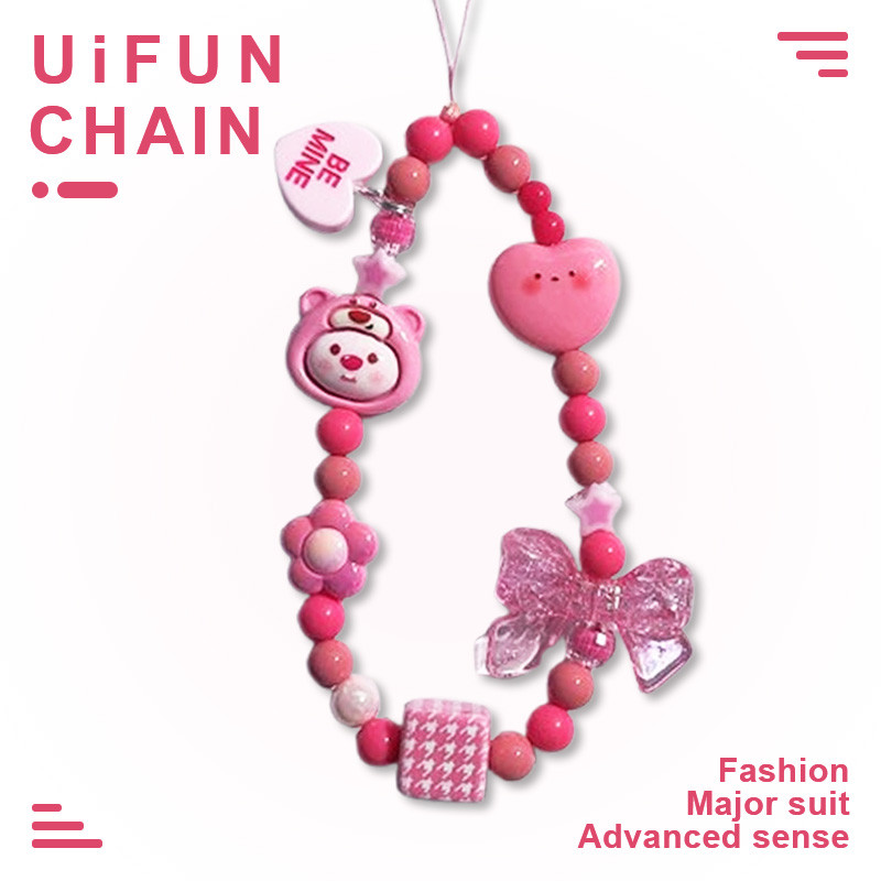 น่ารักล็อตโซ่ Loopy Love Heart Bowknot ลูกปัดโทรศัพท์สายโซ่อุปกรณ์เสริม ...