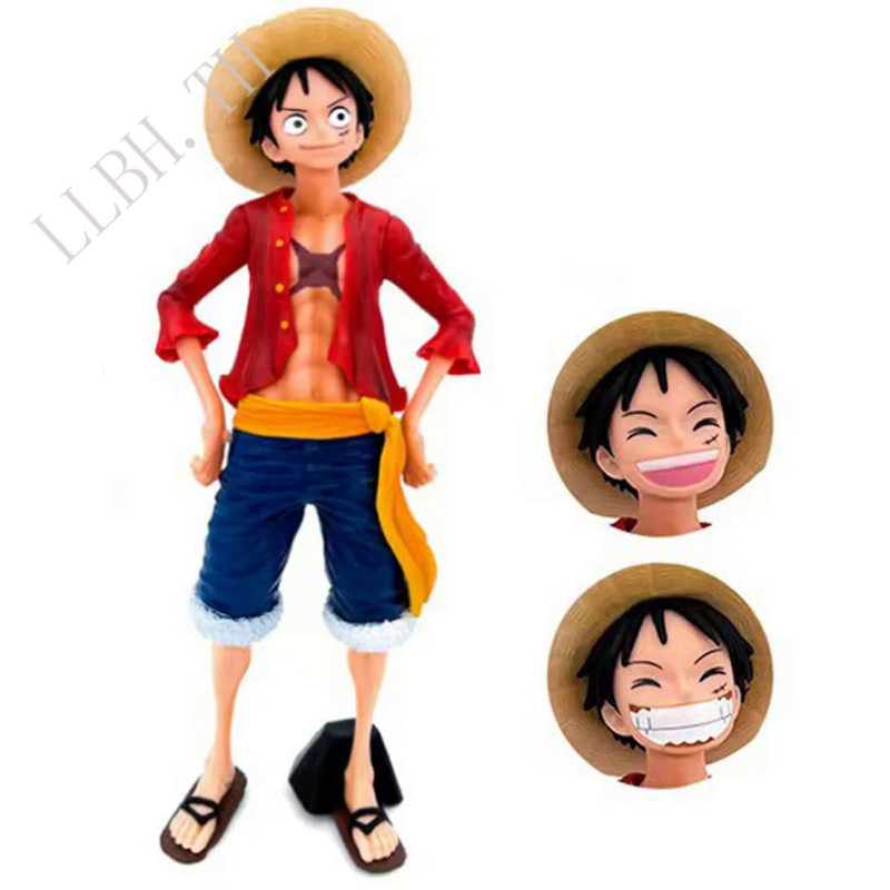 Hot 28cm One Piece Anime Figure Confident Smiley Luffy Three Form Face ...