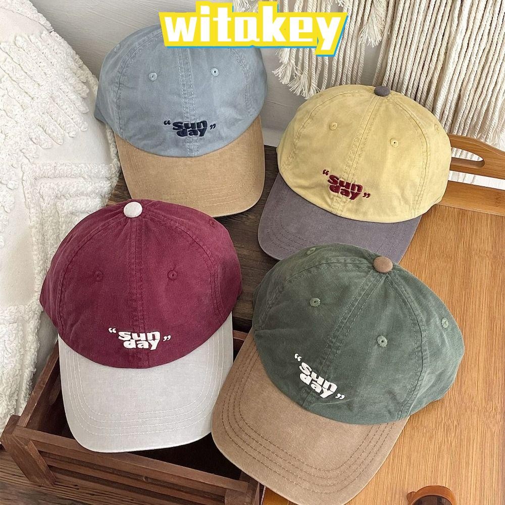 Witakey หมวกเบสบอลลําลองเย็บและสีตัดกัน หมวกกีฬาย้อนยุคกลางแจ้งสไตล์เกาหลีบุคลิกภาพหมวกยอดอ่อน ...