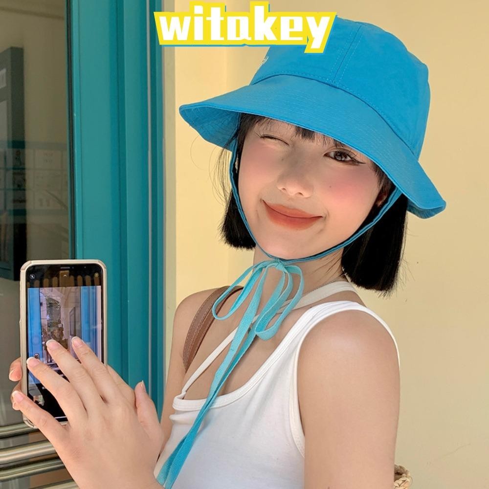 Witakey หมวกปีกกว้าง ระบายอากาศ ป้องกันแดด ผูกเชือก แฟชั่นสําหรับผู้หญิง | Shopee Thailand
