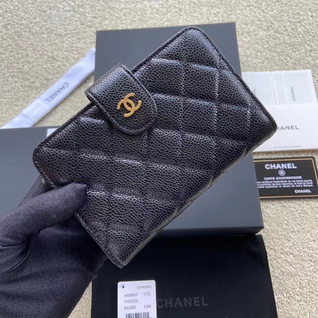 Chanel zipper flap wallet กระเป๋าสตางค์ซิป caviar black GHW คาเวียร์สี ...